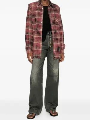 R13 Distressed Effect Fringed Shirt - Red