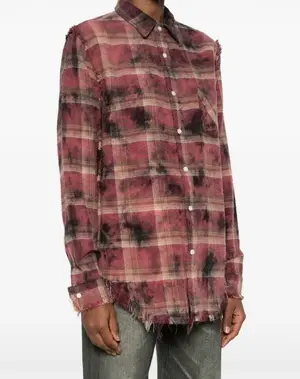 R13 Distressed Effect Fringed Shirt - Red