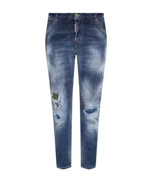 Dsquared2 Distressed Paint Splash Cropped Jeans - Blue