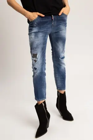 Dsquared2 Distressed Paint Splash Cropped Jeans - Blue