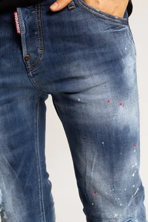 Dsquared2 Distressed Paint Splash Cropped Jeans - Blue