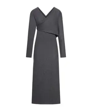 Khaite Aubrey Dress Long Sleeve V-neck Asymmetrical Design