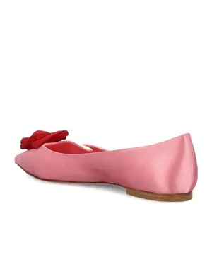 ROGER VIVIER Pointed Toe Satin Ballet Flats With Rose Detailing - Pink