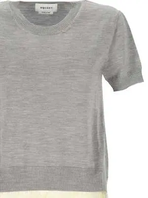 Alexander McQueen Short Sleeve Knit Top With Ribbed Trim