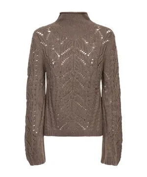LOULOU STUDIO High Neck Long Sleeve Sweater With Geometric Lace Cutouts