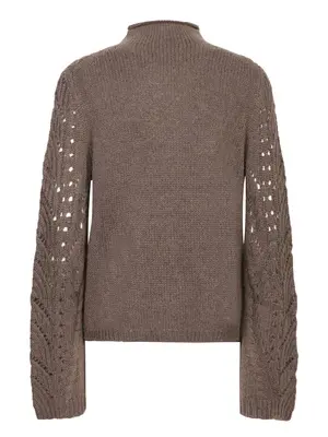 LOULOU STUDIO High Neck Long Sleeve Sweater With Geometric Lace Cutouts