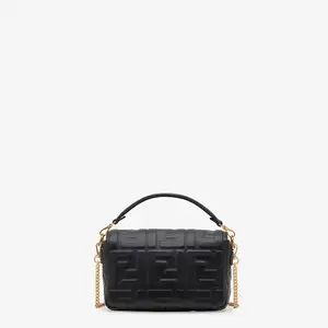 Fendi Leather Embossed Ff Logo Shoulder Bag - Black