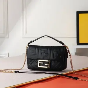 Fendi Leather Embossed Ff Logo Shoulder Bag - Black