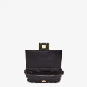 Fendi Leather Embossed Ff Logo Shoulder Bag - Black