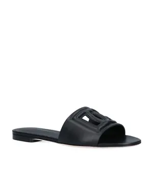 Dolce & Gabbana Embossed Logo Flat Sandals - Black