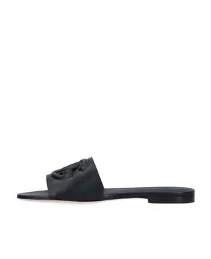 Dolce & Gabbana Embossed Logo Flat Sandals - Black