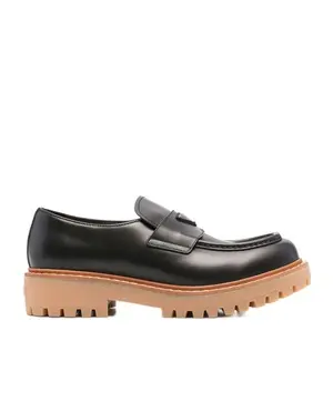 Prada Logo Plaque Round Toe Loafers