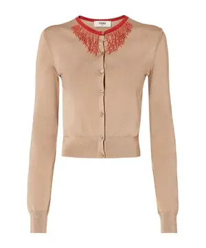 Fendi Viscose Cardigan With Coral Embellishments