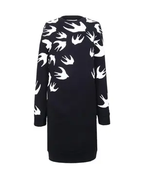 Alexander McQueen Swallow Print Long Sleeve Sweater Dress