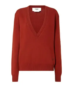 Fendi V-neck Cashmere Jumper With Elasticated Waistband