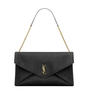 Saint Laurent Cassandre Xxl Envelope Pouch On Chain In Lambskin - Black