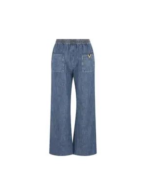 Valentino Garavani Logo Plaque Wide Leg Jeans - Blue