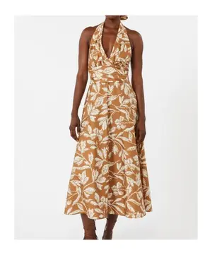 Max Mara Bella Floral Printed Halterneck Maxi Dress - Brown