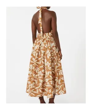 Max Mara Bella Floral Printed Halterneck Maxi Dress - Brown