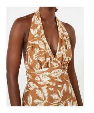 Max Mara Bella Floral Printed Halterneck Maxi Dress - Brown