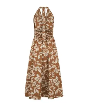 Max Mara Bella Floral Printed Halterneck Maxi Dress - Brown
