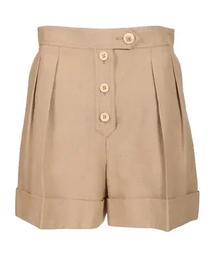 Valentino Garavani Button Detailed Pleated Shorts - Beige