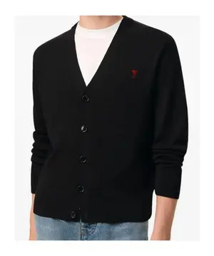 AMI Paris Logo Embroidered V-neck Cardigan