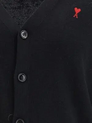 AMI Paris Logo Embroidered V-neck Cardigan