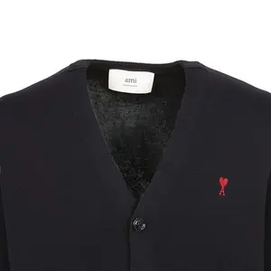 AMI Paris Logo Embroidered V-neck Cardigan