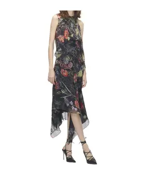 Alexander McQueen Meadow Floral Asymmetrical Evening Dress - Black