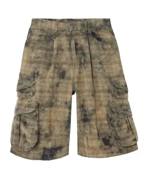 R13 Plaid Distressed Work Shorts