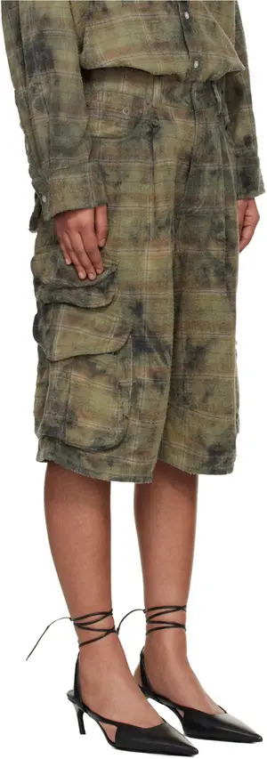 R13 Plaid Distressed Work Shorts