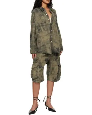 R13 Plaid Distressed Work Shorts