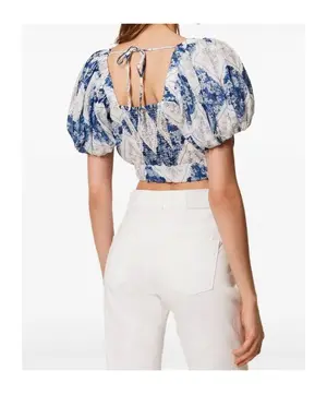 TWINSET Floral Puff-sleeve Cropped Top - No