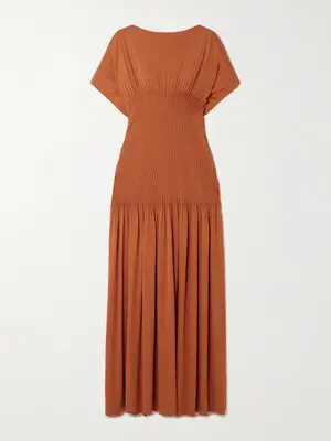 TOTEME Short Sleeve Maxi Dress With Ribbed Detailing - Brown