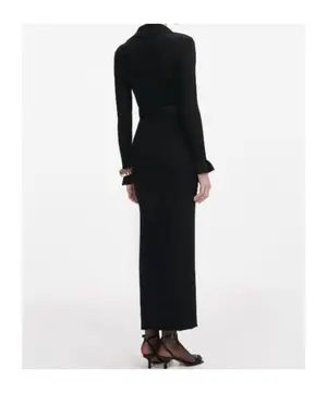 SELF-PORTRAIT Ribbed Knit Maxi Dress With Frill Cuffs And Side Split