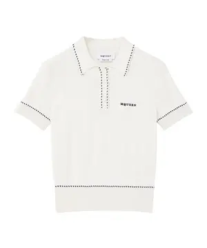 Alexander McQueen Logo Embroidered Knitted Polo Shirt - Ivory