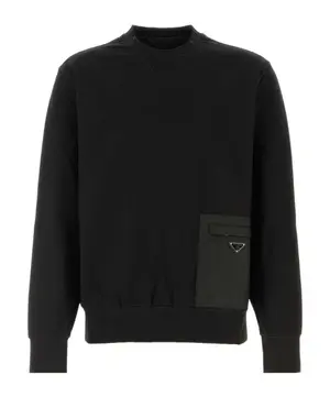 Prada Triangle Logo Crewneck Sweatshirt - Black