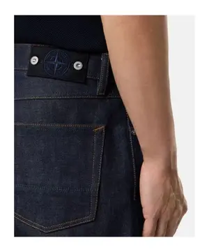 Stone Island Straight Leg Jeans With Logo Patch - Blue Raw