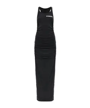 MISBHV Logo-print Ruched Maxi Dress - Black