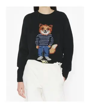 Maison Kitsuné Dressed Fox Intarsia Crew Neck Jumper - Black