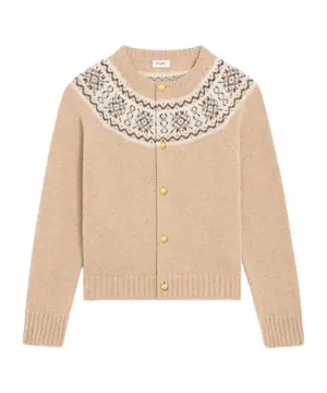 Celine Triomphe Fair Isle Wool Cardigan - Light Brown