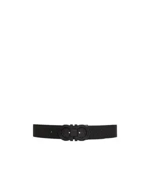 FERRAGAMO Gancini Logo Plaque Belt - Black