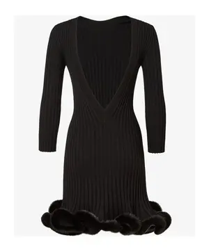 Fendi Wool And Mink Trim Dress