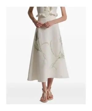 Alberta Ferretti Thistle Print Linen Skirt