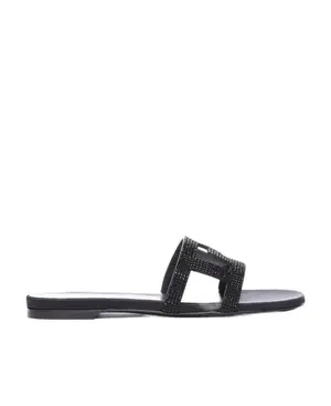 Versace Greca Maze Embellished Slides - Black