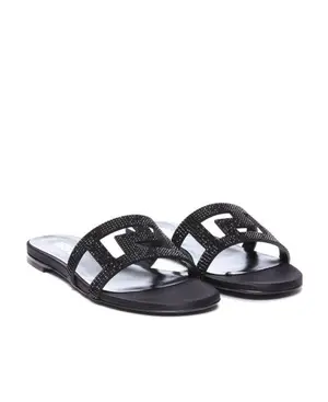 Versace Greca Maze Embellished Slides - Black