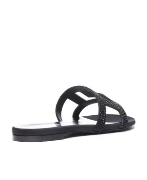 Versace Greca Maze Embellished Slides - Black