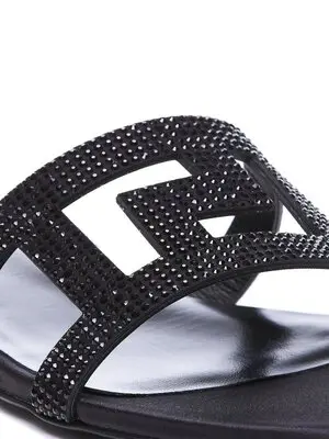 Versace Greca Maze Embellished Slides - Black