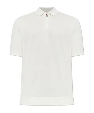 Eleventy Zip-collar Knit Polo Shirt - White
